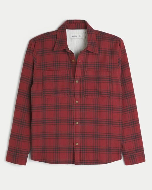 Hollister Boxy Thermal-lined Flannel Shirt in Red for Men | Lyst UK