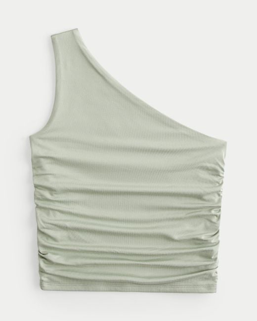 Hollister Soft Stretch Seamless Fabric Ruched One shoulder Top in Green Lyst UK