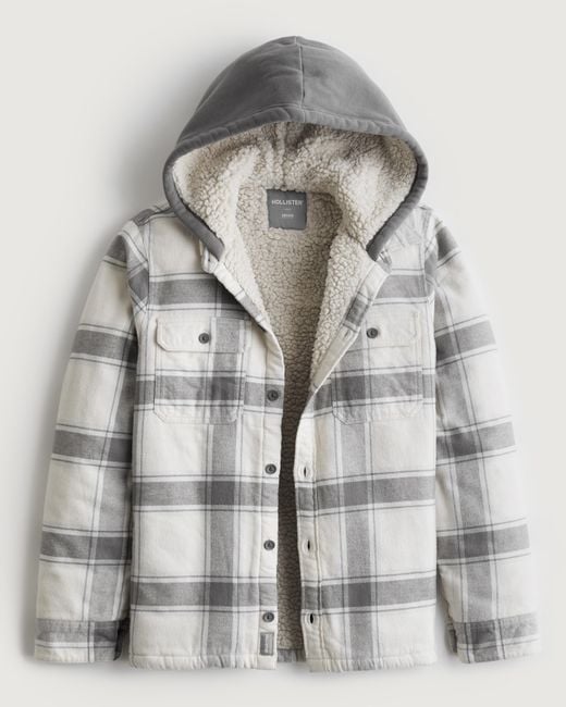 Hollister Relaxed Sherpa-lined Hooded Flannel Shirt Jacket in Grey for ... Hollister Relaxed Sherpa-lined Hooded Flannel Shirt Jacket in Grey for ...