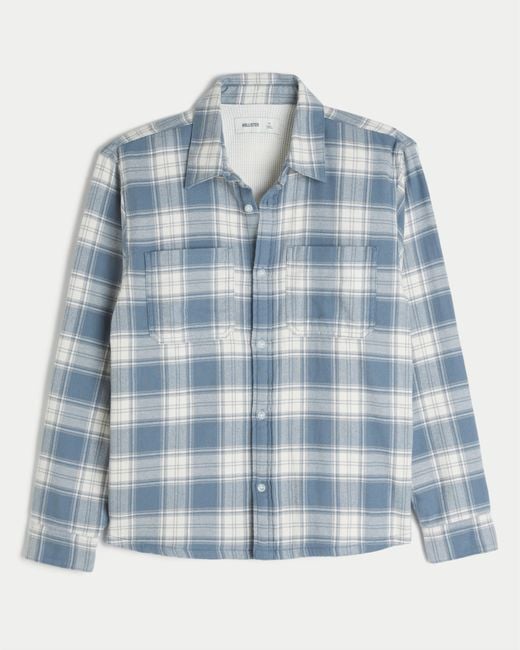Hollister Boxy Thermal-lined Flannel Shirt in Blue for Men | Lyst UK