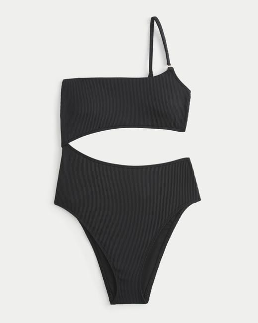 Hollister Asymmetrical Ribbed One piece Swimsuit in Black Lyst UK