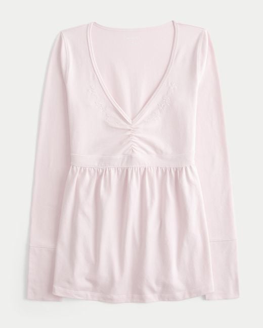 Hollister Long-sleeve Pinch Bust Babydoll Top in Pink | Lyst UK