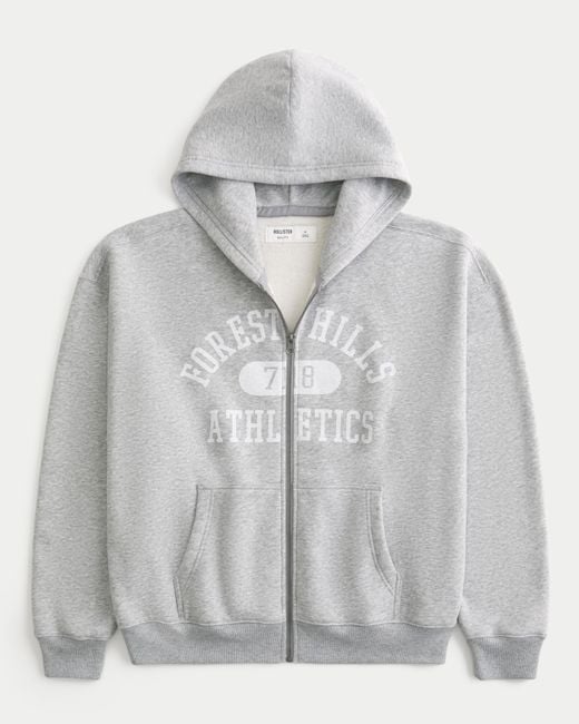 Hollister Boxy Zip-up Forest Hills Athletics Graphic Hoodie in Grey for ...