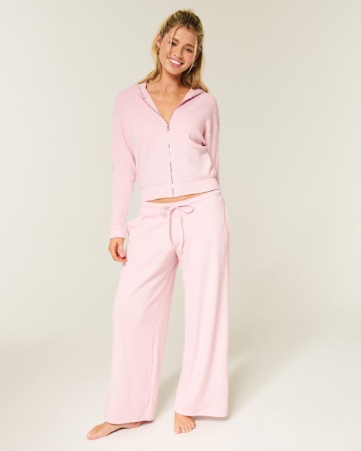 Hollister Gilly Hicks Relaxed Cozy Waffle Zip-up Hoodie in Pink | Lyst UK