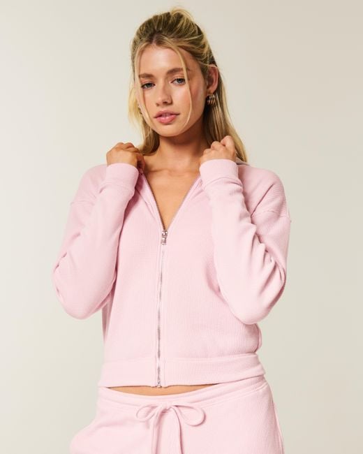 Hollister Gilly Hicks Relaxed Cozy Waffle Zip-up Hoodie in Pink | Lyst UK