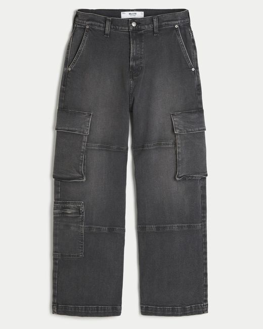 Hollister Washed Black Super Baggy Cargo Jeans in Grey for Men Lyst UK