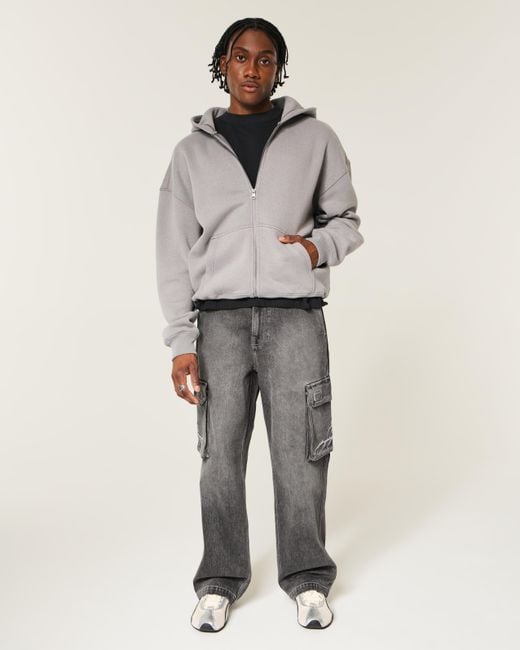 Hollister Grey Embroidered Baggy Cargo Jeans in Grey for Men | Lyst UK
