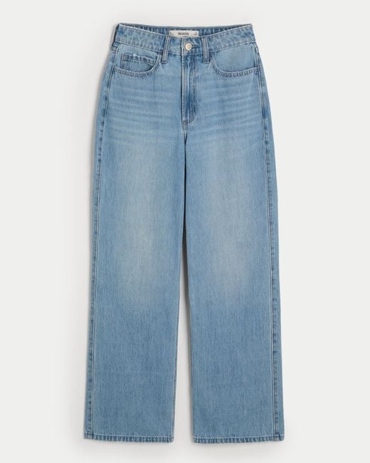 Hollister Curvy Ultra High Rise Medium Wash Baggy Jeans In Blue Lyst Uk