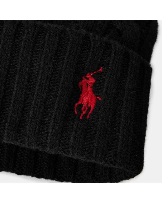 Polo Ralph Lauren Cable Knit Merino Wool-Blend Beanie in Black for Men ...