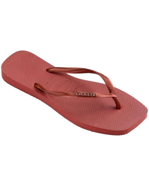 Havaianas Hav. Square Logo Metallic Rose Flip Flops in Red | Lyst UK