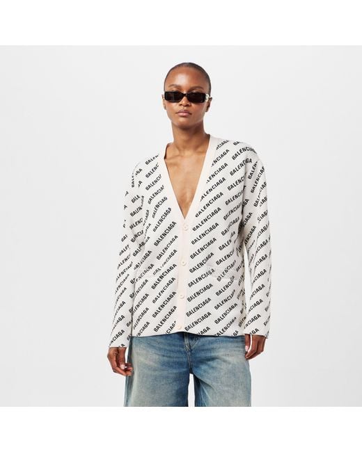 Balenciaga Logo Jacquard Print Cardigan in White | Lyst UK