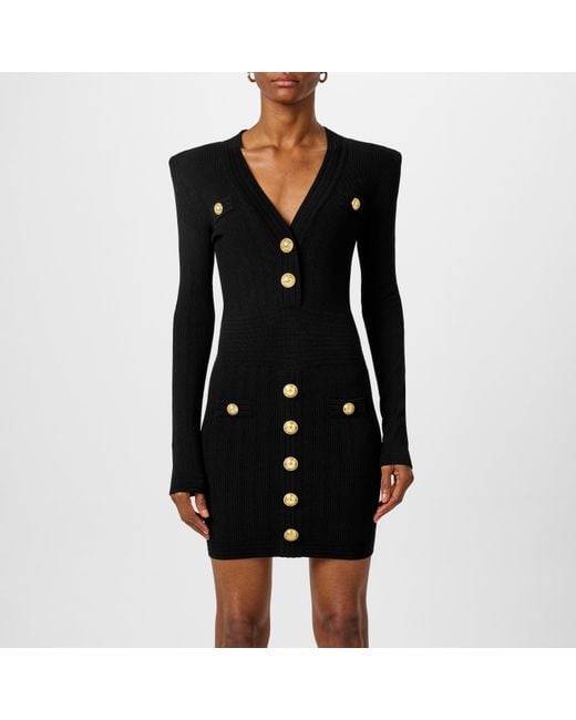 Balmain Knitted Button Dress in Black | Lyst UK