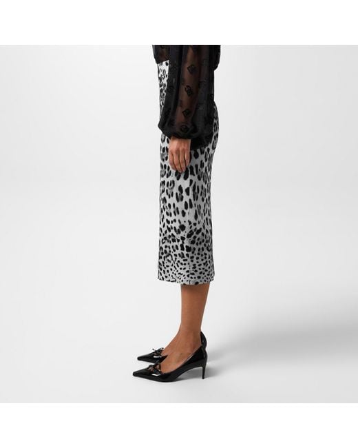 Dolce & Gabbana Leopard Print Midi Skirt in Black | Lyst UK