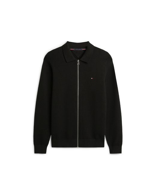 Tommy Hilfiger Structure Full Zip Crew Neck Jumper in Black for Men ...