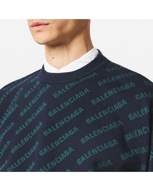 Balenciaga Logo Intarsia Cotton Blend Jumper in Blue for Men | Lyst UK