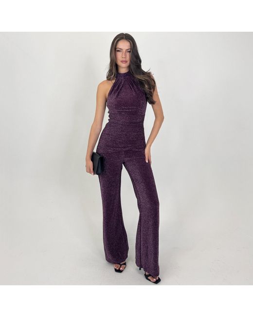 AX Paris Halter Neck Draped Waist Jumpsuit in Purple | Lyst UK