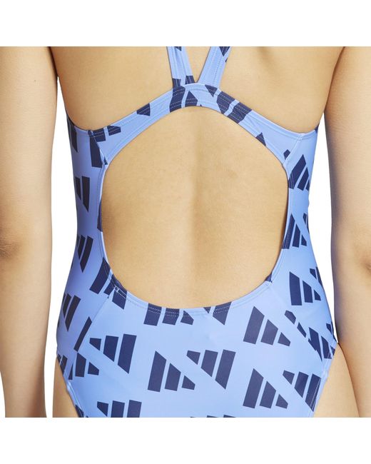 adidas Logo Graphic V-Back Swimsuit in Blue | Lyst UK