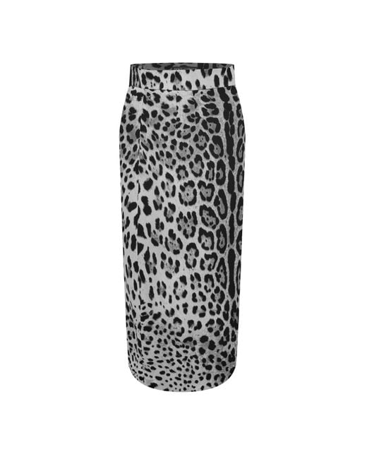Dolce & Gabbana Leopard Print Midi Skirt in Black | Lyst UK