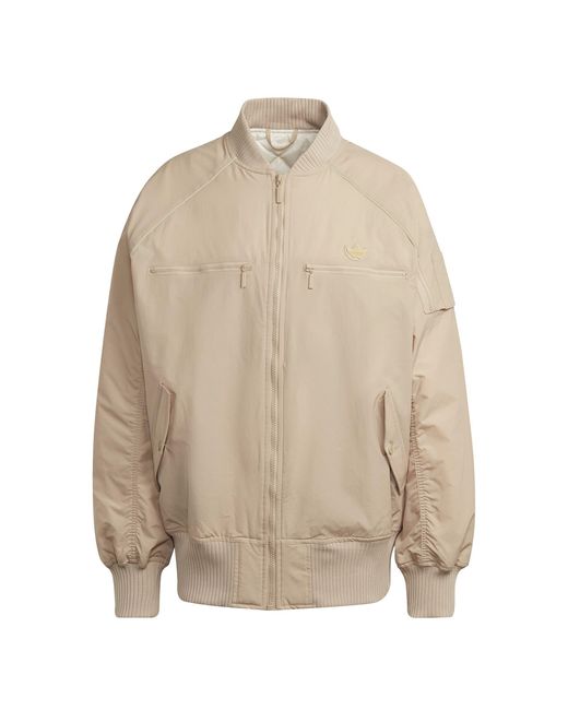 adidas Originals Long Sleeve Zip Bomber Jacket in Natural | Lyst UK