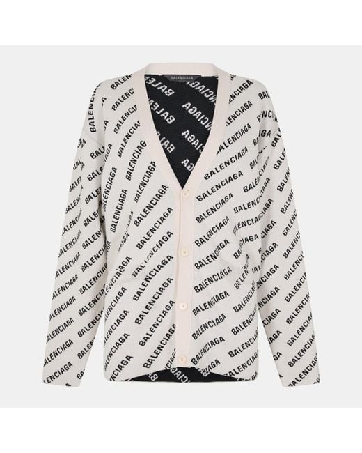 Balenciaga Logo Jacquard Print Cardigan in White | Lyst UK