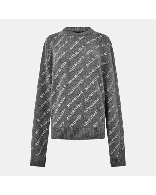 Balenciaga Mini All-Over Logo Sweater in Grey | Lyst UK