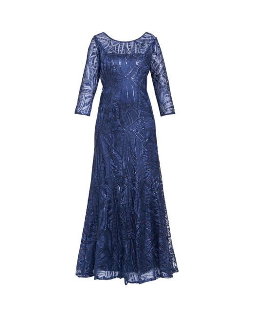 Gina Bacconi Isabel Maxi Embroidered Fit And Flare Dress in Blue | Lyst UK