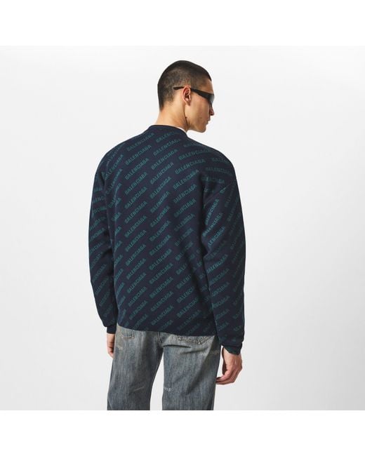 Balenciaga Logo Intarsia Cotton Blend Jumper in Blue for Men | Lyst UK