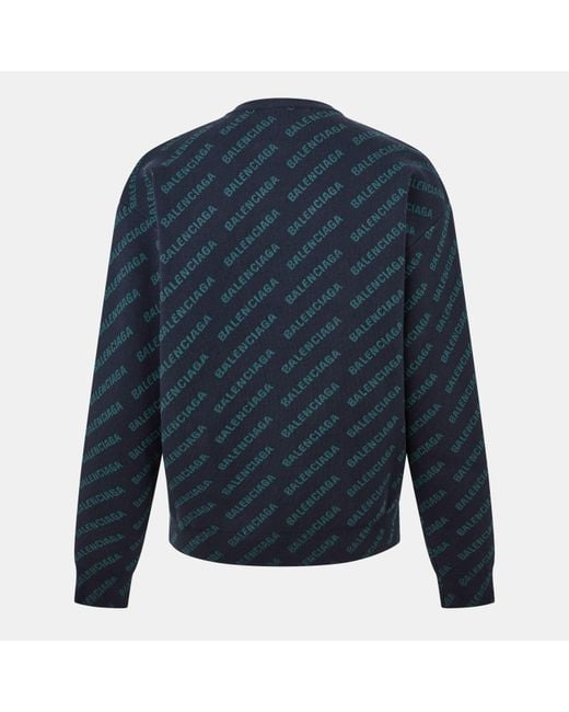 Balenciaga Logo Intarsia Cotton Blend Jumper in Blue for Men | Lyst UK