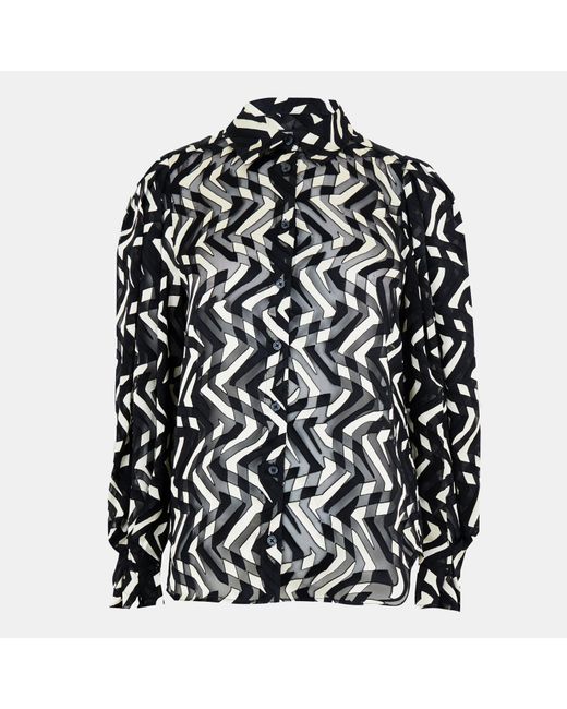 French Connection Diandra Satin Devore Long-Sleeve Blouse in Black ...