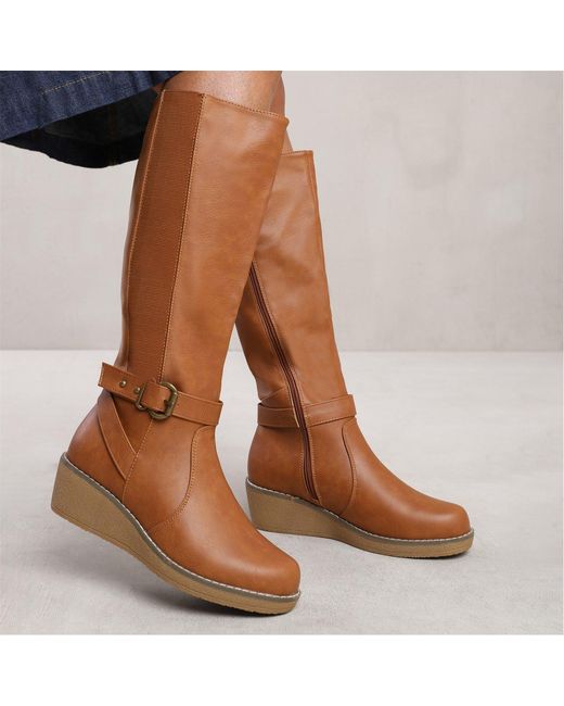 Where's That From Knee High Boots With Elastic Panel And Buckle Detail ...