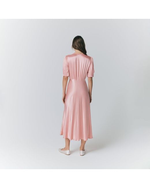 Ghost Madison Satin Tea Dress in Pink | Lyst UK