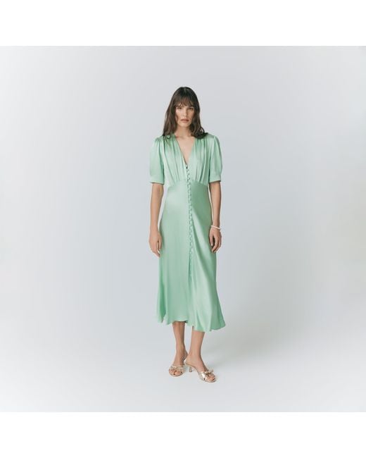 Ghost Madison Satin Tea Dress in Green | Lyst UK