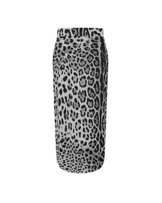 Dolce & Gabbana Leopard Print Midi Skirt in Black | Lyst UK