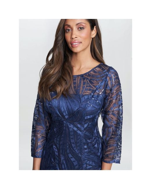 Gina Bacconi Isabel Maxi Embroidered Fit And Flare Dress in Blue | Lyst UK