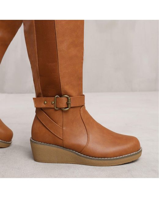 Where's That From Knee High Boots With Elastic Panel And Buckle Detail ...
