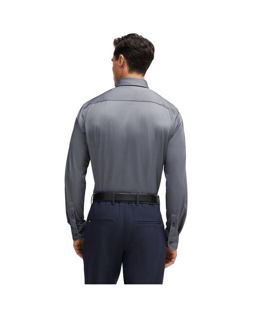 BOSS Hbb Phank Stch Plain Long-Sleeve Shirt in Blue for Men | Lyst UK