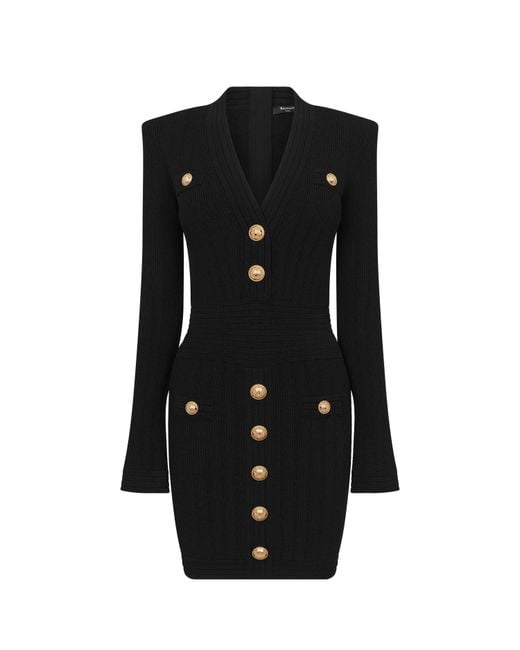 Balmain Knitted Button Dress in Black | Lyst UK