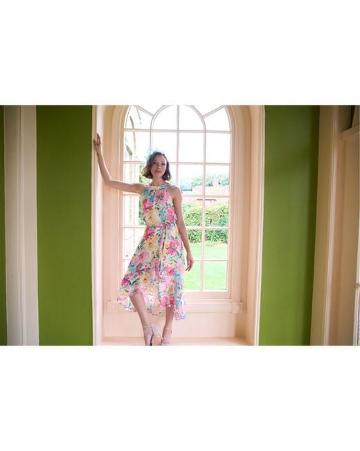 Gina Bacconi Beatrice Lurex Chiffon Dress in Pink | Lyst UK