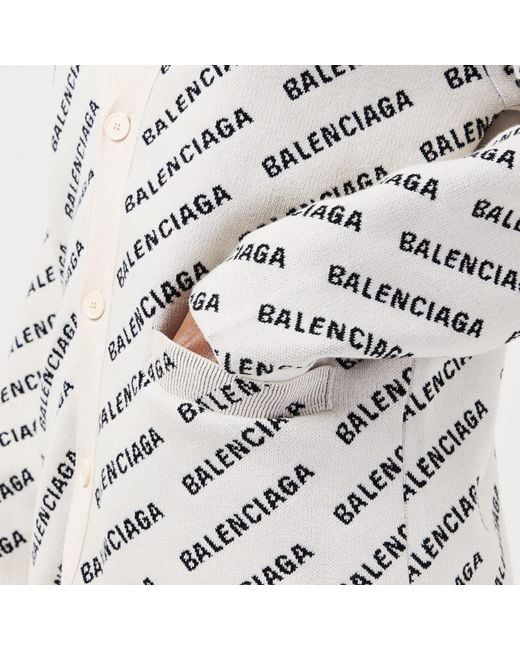 Balenciaga Logo Jacquard Print Cardigan in White | Lyst UK