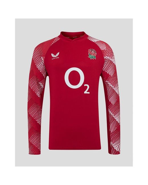 Castore England Rugby Pre Match Drill Top 2025 Adults in Red for Men ...