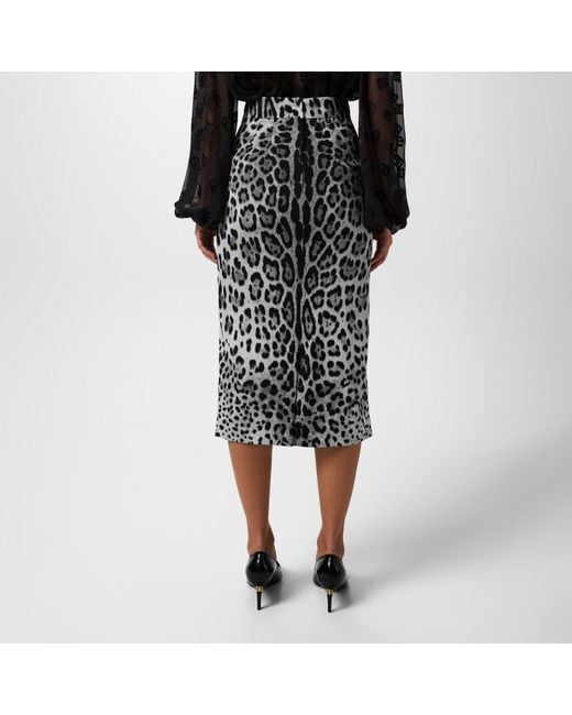 Dolce & Gabbana Leopard Print Midi Skirt in Black | Lyst UK