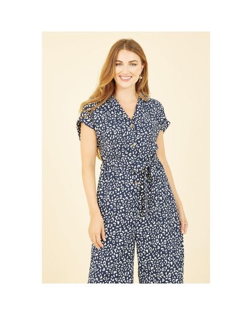 Yumi' Animal Print Culotte Jumpsuit in Blue | Lyst UK