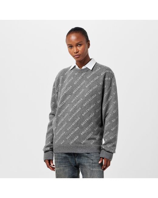 Balenciaga Mini All-Over Logo Sweater in Grey | Lyst UK