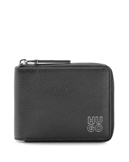 BOSS by HUGO BOSS Grained-leather Zip-up Wallet With Stacked Logo in ...
