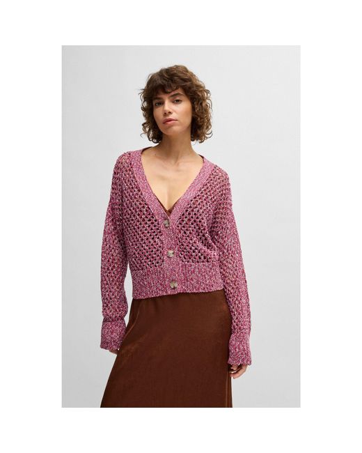 BOSS Reversible Cardigan With Open Structure in Red | Lyst UK