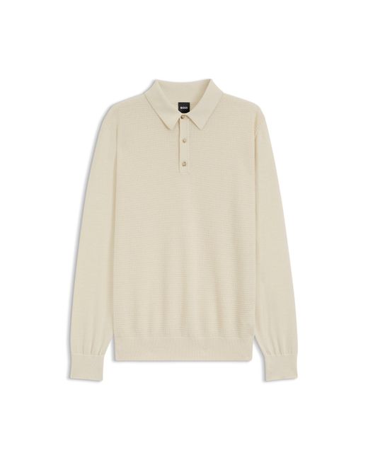 BOSS Mixed-Structure Knit Polo in Natural for Men | Lyst UK