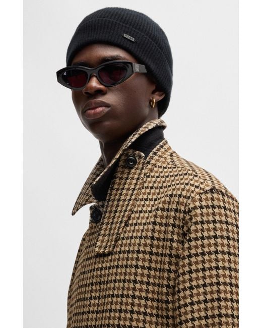 HUGO Houndstooth-check Regular-fit Coat With Concealed Closure in Brown for Men | Lyst