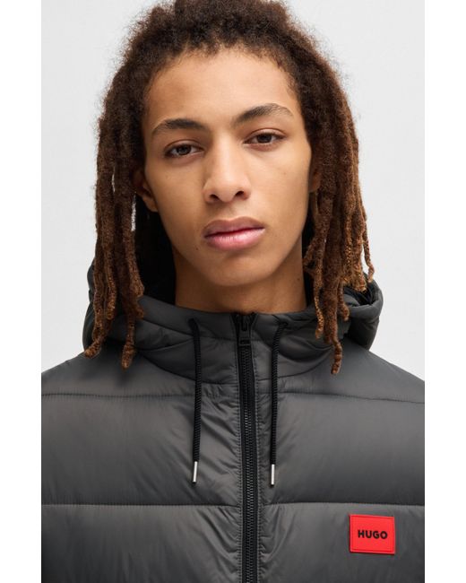HUGO Slim-fit Water-repellent Puffer Jacket With Logo Trim in Black for ...