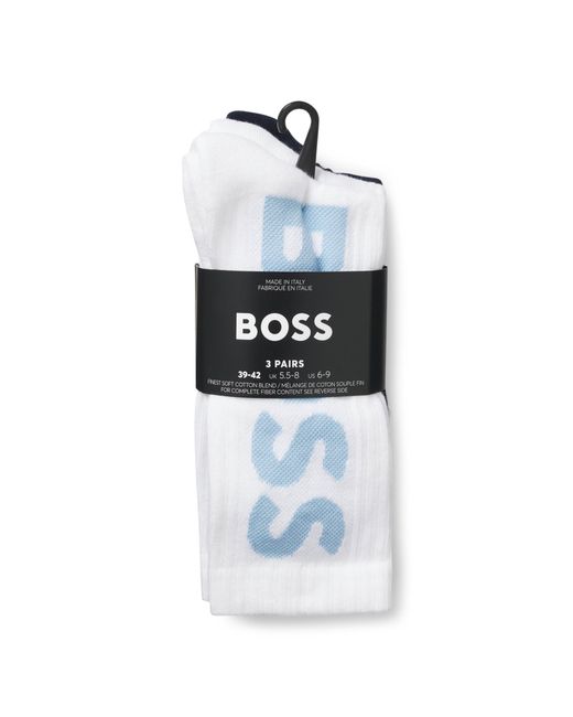 BOSS Three-Pack Of Short Socks With Large Logos in Blue for Men | Lyst UK