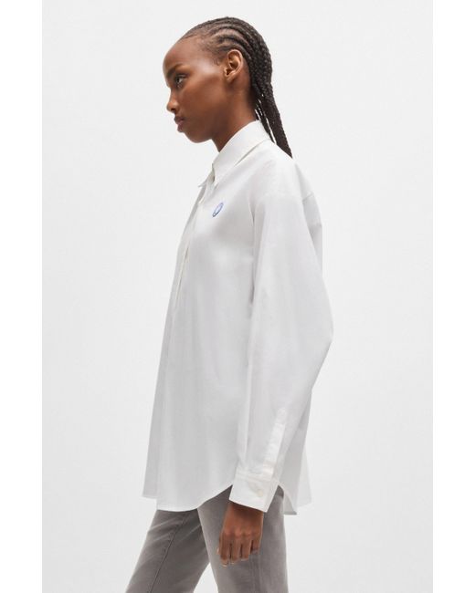 HUGO Oversized-Fit Blouse With Graffiti-Style Logos in White | Lyst